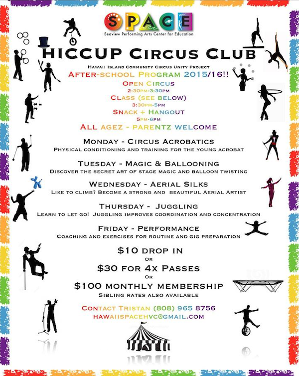 1 hiccup flyer – SPACE | Hawai'i's Volcano Circus