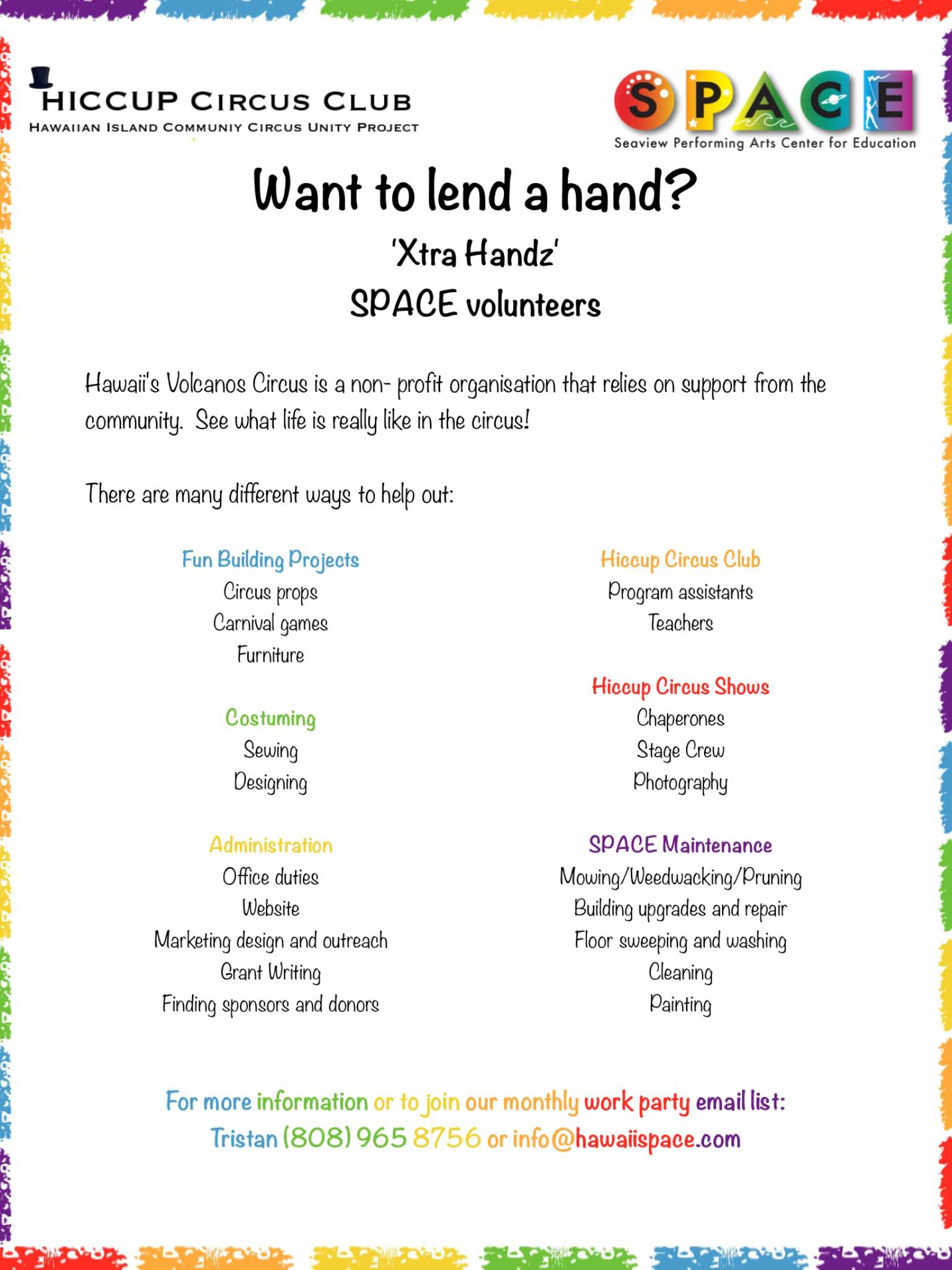 volunteer schedule – SPACE | Hawai'i's Volcano Circus